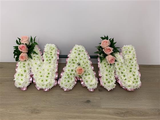 Pink and White Letters - Funeral Flowers Reading