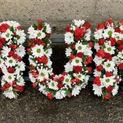 Red and White Letters - Funeral Flowers Reading